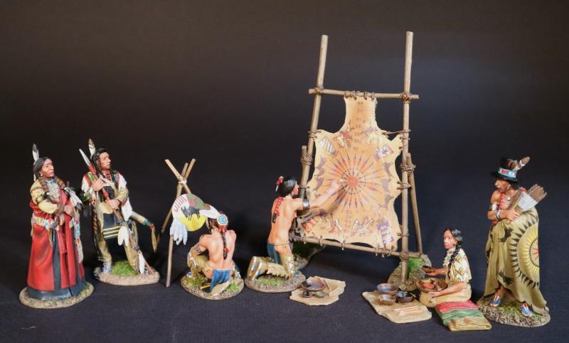 Buffalo Robe Painter, The Fur Trade--two kneeling figures, stretched ...