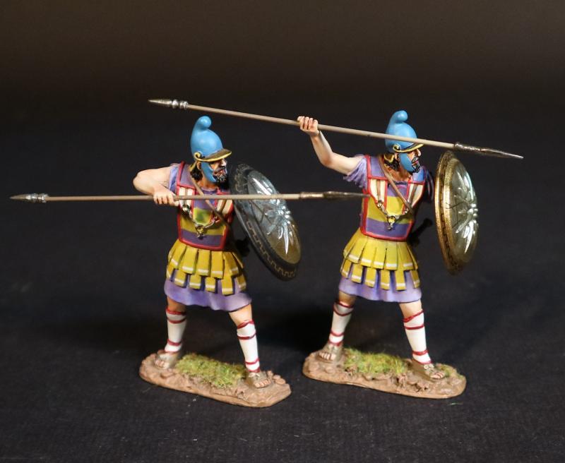 Two Macedonian Argyraspides (Silver Shields) in yellow & purple armor ...