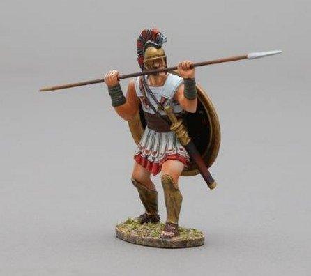 Spartan Warrior with shield slung on back preparing thrust his Dory ...