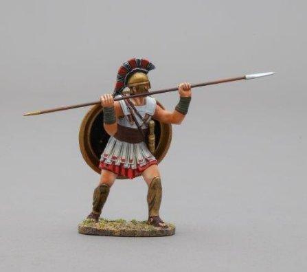 Spartan Warrior with shield slung on back preparing thrust his Dory ...