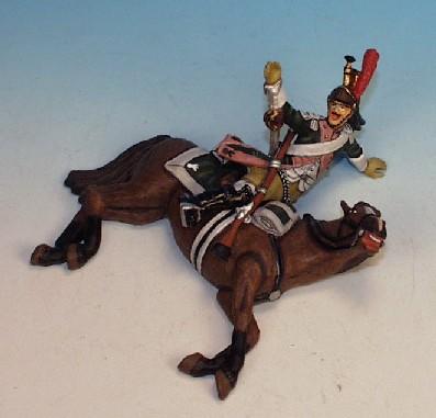 Trooper with Wounded Horse, 17th Dragoons--single prone figure with ...