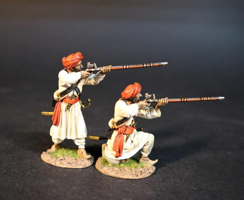 Two Maratha Infantrymen (standing firing, kneeling firing, red turbans ...
